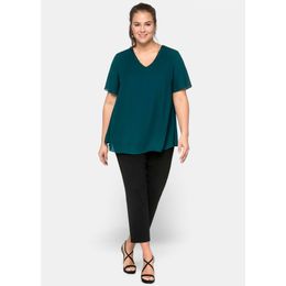 sheego Damen Longbluse, gr&uuml;n, Gr. 58, unifarben, 100% Polyester, Blusen