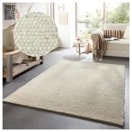 Wollteppich Theko "Alm-Gl&uuml;ck" Gr. 4, beige (natural), B:160cm H:12mm L:230cm, Schurwolle, Teppiche, reine Wolle, meliert, handgewebt, Wendeteppich, auch als L&auml;ufer