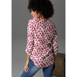 Aniston CASUAL Damen Schlupfbluse, rot, Gr. 48, bedruckt, Web, Obermaterial: 100% Viskose, Blusen, mit krempelbaren &Auml;rmeln