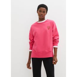 bonprix Damen Sweatshirtdunkelpink, chillirot bedruckt, Gr. 40, unifarben, Sweatware, Obermaterial: 100% Baumwolle. B&uuml;ndchen: 95% Baumwolle, 5%