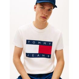 Tommy Jeans Herren T-Shirt, wei&szlig;, Gr. L, bedruckt, unifarben, Single Jersey, Obermaterial: 100% Baumwolle, Shirts, Rundhalsausschnitt, Regular Fit,