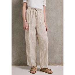 Damen Stoffhose, beige, Gr. 40, STREET ONE STUDIO, gestreift, Stoff, 100% Leinen, Hosen, High Waist