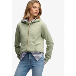 Superdry Damen Kapuzensweatjacke "Essential Logo Ziphood Hb", gr&uuml;n, Gr. L, unifarben, Sweatware, Obermaterial: 70% Baumwolle, 30% Polyester,