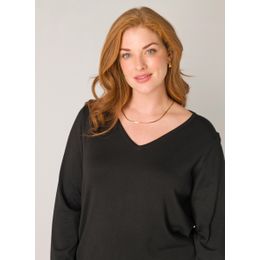 Damen Strickpullover "Anine", schwarz, Gr. 48, Base Level Curvy, unifarben, Strick, Obermaterial: 80% Viskose, 20% Polyamid, Pullover, mit