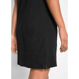 bonprix Damen Jerseykleid, schwarz, Gr. 44, bestickt, Jersey, Obermaterial: 100% Baumwolle, Kleider, f&uuml;r den Alltag, aus Baumwolle, schmale Passform,