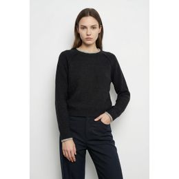 V&eacute;ro Moda Strickpullover VERO MODA "VMAQUARIUS LS O-NECK RAGLAN PULLOVER BF", Damen, Gr. M, schwarz detail:with birch contrast edge, Strick, Obermaterial: 65% Polyester, 13% Nylon, 13% Polyacryl, 6% Wolle, 3% Elasthan, meliert, regular fit normal, Rundhals, Rippb&uuml;ndchen, Pullover Strickpullover
