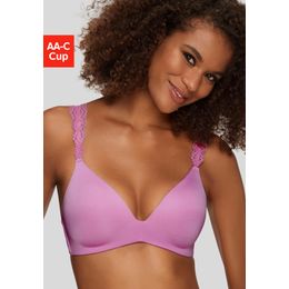 Lascana Damen Push-up-BH, Gr. 90, lila, Microtouch, Obermaterial: 60% Polyamid, 35% Polyester, 5% Elasthan, BHs, ohne B&uuml;gel, mit Spitzentr&auml;gern,
