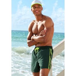 Buffalo Herren Badeshorts, gr&uuml;n, Gr. S, kontrastfarbene Details, Microfaser, Recycling-Polyester, Badehosen, mit kontrastfarbenen Details