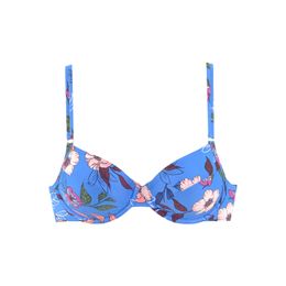 s.Oliver Damen B&uuml;gel-Bikini-Top "Maya", blau, Gr. 38, floral, Polyamid, Bikini-Oberteile, mit Doppeltr&auml;gern und floralem Design