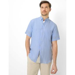 Brax Herren Kurzarmhemd "Style DAN", blau, Gr. M, Web, 100% Leinen, Hemden