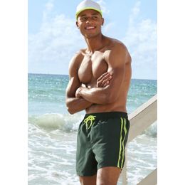 Buffalo Herren Badeshorts, gr&uuml;n, Gr. XL, kontrastfarbene Details, Microfaser, Recycling-Polyester, Badehosen, mit kontrastfarbenen Details