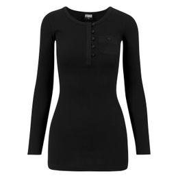 Longsleeve Urban Classics "Urban Classics Damen Ladies Long Rib Pocket Turnup Tee", Damen, Gr. L, schwarz, 59% Baumwolle, 38% Polyester, 3% Elasthan, unifarben, slim fit, Balconnet, Shirts