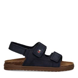 Tommy Hilfiger Damen Sandale, Gr. 33, blau, Leder, Schuhe, Barfu&szlig;schuh, Sommerschuh mit drei regulierbaren Klettverschl&uuml;ssen