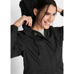 bonprix Damen Allwetterjackeschwarz, Gr. 38, unifarben, Web, Obermaterial: 100% Polyamid, Jacken, sportlicher Stil, leichter Parka mit Kapuze, mit