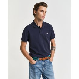 Gant Herren Poloshirt "SLIM SHIELD SS PIQUE POLO", blau, Gr. XL, unifarben, Jersey, Obermaterial: 100% Baumwolle, Shirts, mit Logostickerei auf der