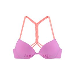 Venice Beach Damen Push-Up-Bikini-Top "Anna", lila, Gr. 32, kontrastfarbene Details, unifarben, Microfaser, Polyamid, Bikini-Oberteile, wattierte