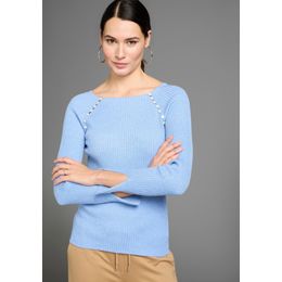 HECHTER PARIS Damen Strickpullover, blau, Gr. 42, unifarben, Rippstrick, Obermaterial: 70% Viskose, 30% Polyamid, Pullover, mit stilvollen