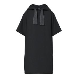 Sweatkleid Pieces "PCCHILLI SUMMER 2/4 DRESS SWT NOOS UB BC", Damen, Gr. M, N-Gr, schwarz detail:wide lurex, Obermaterial: 50% Baumwolle, 50% Polyester, unifarben, bequem, ohne Ausschnitt, Kleider Sweatkleid, mit Kapuze und kontrastfarbenem Kordelzug