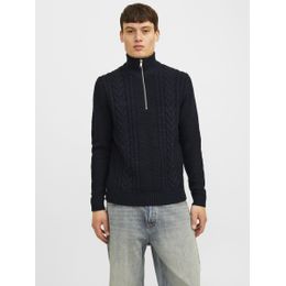 Jack & Jones JACK & JONES Herren Troyer "JJCRAIG KNIT HALF ZIP", blau, Gr. S, unifarben, Strick, Obermaterial: 82% Polyacryl, 18% Baumwolle, Pullover, mit