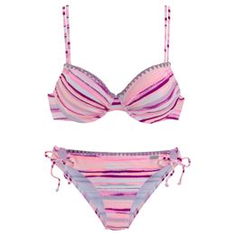 Venice Beach Damen B&uuml;gel-Bikini, rosa, Gr. 42, bedruckt, gestreift, Polyamid, Bikini-Sets, mit H&auml;kelkanten
