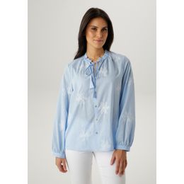 Damen Schlupfbluse, blau, Gr. 46, Aniston SELECTED, bestickt, unifarben, Web, Obermaterial: 100% Baumwolle, Blusen, mit aufwendiger Allover-Stickerei