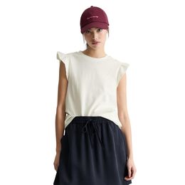 Marc O'Polo Damen T-Shirt "aus Material-Mix"silky wei&szlig;, Basic, Gr. L, MARC O'POLO DENIM, unifarben, Obermaterial: 100% Baumwolle, Shirts