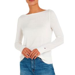 Tommy Hilfiger Damen Strickpullover "CO JERSEY STITCH V-NECK SWEATER", beige, Gr. S, unifarben, Feinstrick, Obermaterial: 67% Baumwolle, 33%