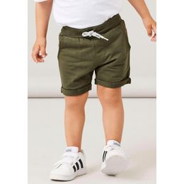name it Jungen Sweatshorts "NKMVERMO LONG SWE SHORTS UNB F NOOS", gr&uuml;n, Gr. 134, unifarben, angeraute Sweatware, Obermaterial: 100% Baumwolle, Hosen,