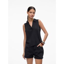 V&eacute;ro Moda Shirttop VERO MODA "VMHARPER SL COLLAR SHORT TENCEL TOP GA", Damen, Gr. L, schwarz denim, Web, Obermaterial: 100% Lyocell, unifarben, regular fit normal, V-Ausschnitt, Tops Shirttop, Viskose, regular fit