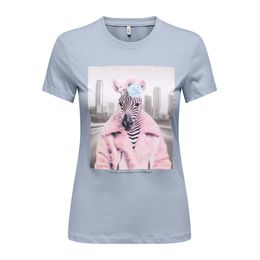 Only Damen Kurzarmshirt "ONLVIBE LIFE S/S GLASSES TOP BOX JRS", blau, Gr. M, Jersey, Obermaterial: 100% Baumwolle, Shirts, Baumwolle, regular fit,