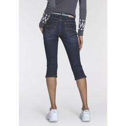 Kangaroos Damen Caprijeans "CAPRI-JEANS mit G&uuml;rtel", blau, Basic, Gr. 50, Abriebeffekte, Denim/Jeans, Obermaterial: 70% Baumwolle, 26% Polyester, 3%