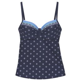 Lascana Damen B&uuml;gel-Tankini-Top "Jimer", blau, Gr. 42, bedruckt, Recycling-Polyamid, Bikini-Oberteile, mit Unterbrustgummi