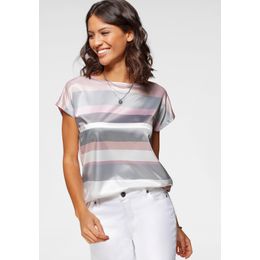 Laura Scott Damen Shirtbluse, grau, Gr. 48, gestreift, gl&auml;nzend, mehrfarbig, Satin, Obermaterial: 100% Polyester. R&uuml;ckenteil: 95% Viskose, 5%