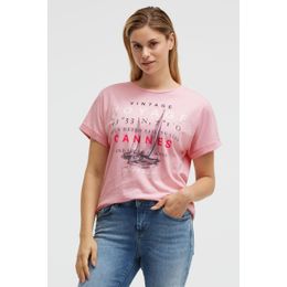 SOCCX Damen Rundhalsshirt, rosa, Gr. S, bedruckt, Single Jersey, Material: 100% Baumwolle, Shirts, mit Turn-Up-&Auml;rmel