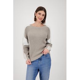 monari Damen Strickpullover "Pullover Colorblock Perlfang"greige, Gr. 42, colorblocking, unifarben, Strick, Obermaterial: 46% Baumwolle, 46%