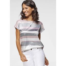Laura Scott Damen Shirtbluse, grau, Gr. 38, gestreift, gl&auml;nzend, mehrfarbig, Satin, Obermaterial: 100% Polyester. R&uuml;ckenteil: 95% Viskose, 5%