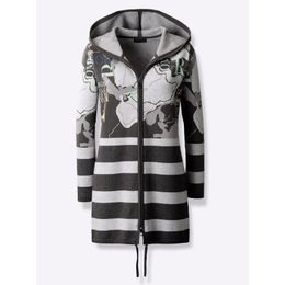 CR&Eacute;ATION L CREATION L Damen Jacquardstrickjacke, grau, Gr. 44, gemustert, 45% Viskose, 35% Polyamid, 20% Polyester, Strickjacken