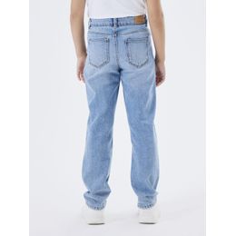 name it M&auml;dchen Straight-Jeans "NKFROSE HW STRAIGHT JEANS 9222-BE NOOS", blau, Gr. 128, unifarben, Denim/Jeans, Obermaterial: 100% Baumwolle, Jeans