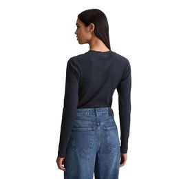 Marc O'Polo Damen Langarmshirt, grau, Gr. XS, MARC O'POLO DENIM, unifarben, Rippware, Obermaterial: 96% Baumwolle, 4% Elasthan, Shirts, Rundhalsausschnitt, slim