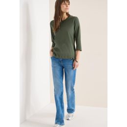Cecil Damen 3/4-Arm-Shirt, gr&uuml;n, Gr. S, unifarben, Web, 100% Baumwolle, Shirts, mit 3/4 &Auml;rmeln