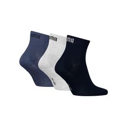 Puma Damen Kurzsocken "Puma UNISEX QUARTER PLAIN 3P", Gr. 35, blau, Baumwollmischung, Socken, Atmungsaktiv, Rippenb&uuml;ndchen, weiche Baumwollmischung