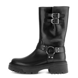 Gabor Damen Stiefel, Gr. 38,5schwarz, Kalbsleder, unifarben, Schuhe, Blockabsatz, Kurzstiefel, Boots mit Nieten und Zierriegel