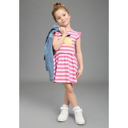 Kidsworld M&auml;dchen Jerseykleid "mit Pailletten f&uuml;r kleine M&auml;dchen - Kirschen oder Zitronen Motiv", rosa, Gr. 104, bedruckt, geringelt, Jersey,