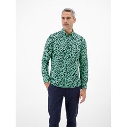 Lerros Herren Leinenhemd "Langarmhemd mit floralem Print aus Mischgewebe", gr&uuml;n, Gr. XXXL, 55% Leinen, 45% Baumwolle, Hemden, Baumwoll‐Leinen Mix,