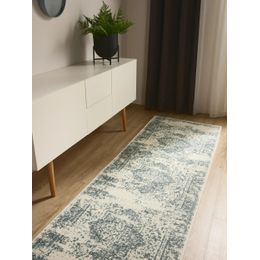 benuta Basic Teppich Suki Cream/Mint 80x240 cm - Vintage-Stil Teppich im Used-Look