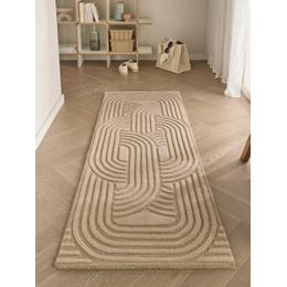 benuta Pure Wollteppich L&auml;ufer f&uuml;r Flur Nuria Beige 70x200 cm - Naturfaserteppich aus Wolle
