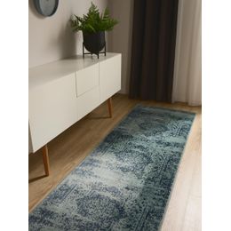 benuta Basic Teppich Suki T&uuml;rkis 80x240 cm - Vintage-Stil Teppich im Used-Look