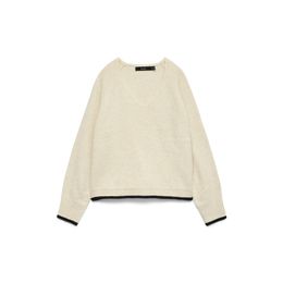 V&eacute;ro Moda Strickpullover VERO MODA "VMAQUARIUS LS V-NECK RAGLAN PULLOVER BF", Damen, Gr. S, birch detail:with melange, schwarz contrast edge, Strick, Obermaterial: 65% Polyester, 13% Nylon, 13% Polyacryl, 6% Wolle, 3% Elasthan, meliert, regular fit, Rundhals, Pullover Strickpullover