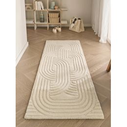 benuta Pure Wollteppich L&auml;ufer f&uuml;r Flur Nuria Cream 70x200 cm - Naturfaserteppich aus Wolle