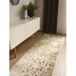 benuta Basic Teppich Suki Cream/Gelb 80x240 cm - Vintage-Stil Teppich im Used-Look